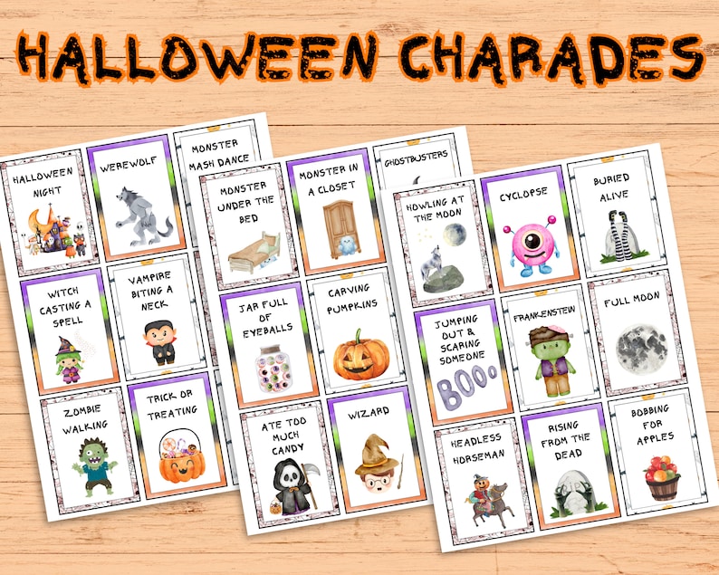 Halloween Charades, Halloween Party Games, Charades Printable, Kids ...
