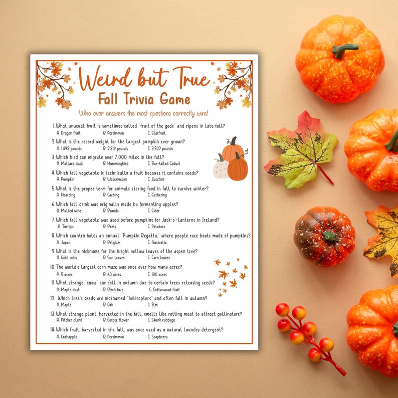 Fun Facts Fall Autumn Trivia Game Friendsgiving Trivia for Adults ...