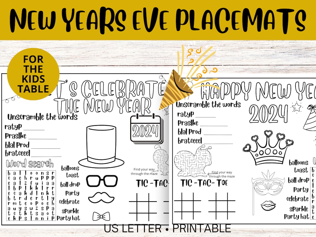 Kids New Year's Activity Placemat, Printable Coloring Placemat for Kids ...