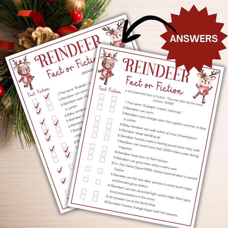 Fact or Fiction Reindeer Games True False Reindeer Trivia Fun Christmas ...