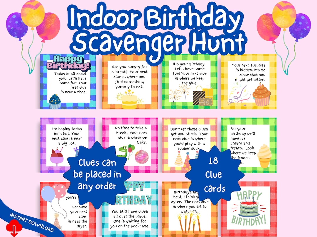 Indoor Birthday Scavenger Hunt for Kids, Birthday Treasure Hunt ...