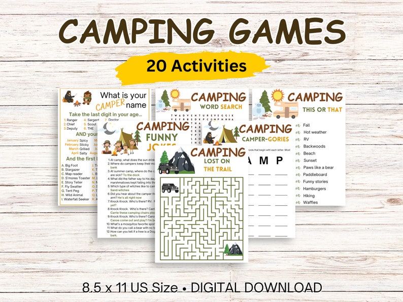 Kids Camping Games Printable, Camping Games Bundle, Camp Games, Camping ...