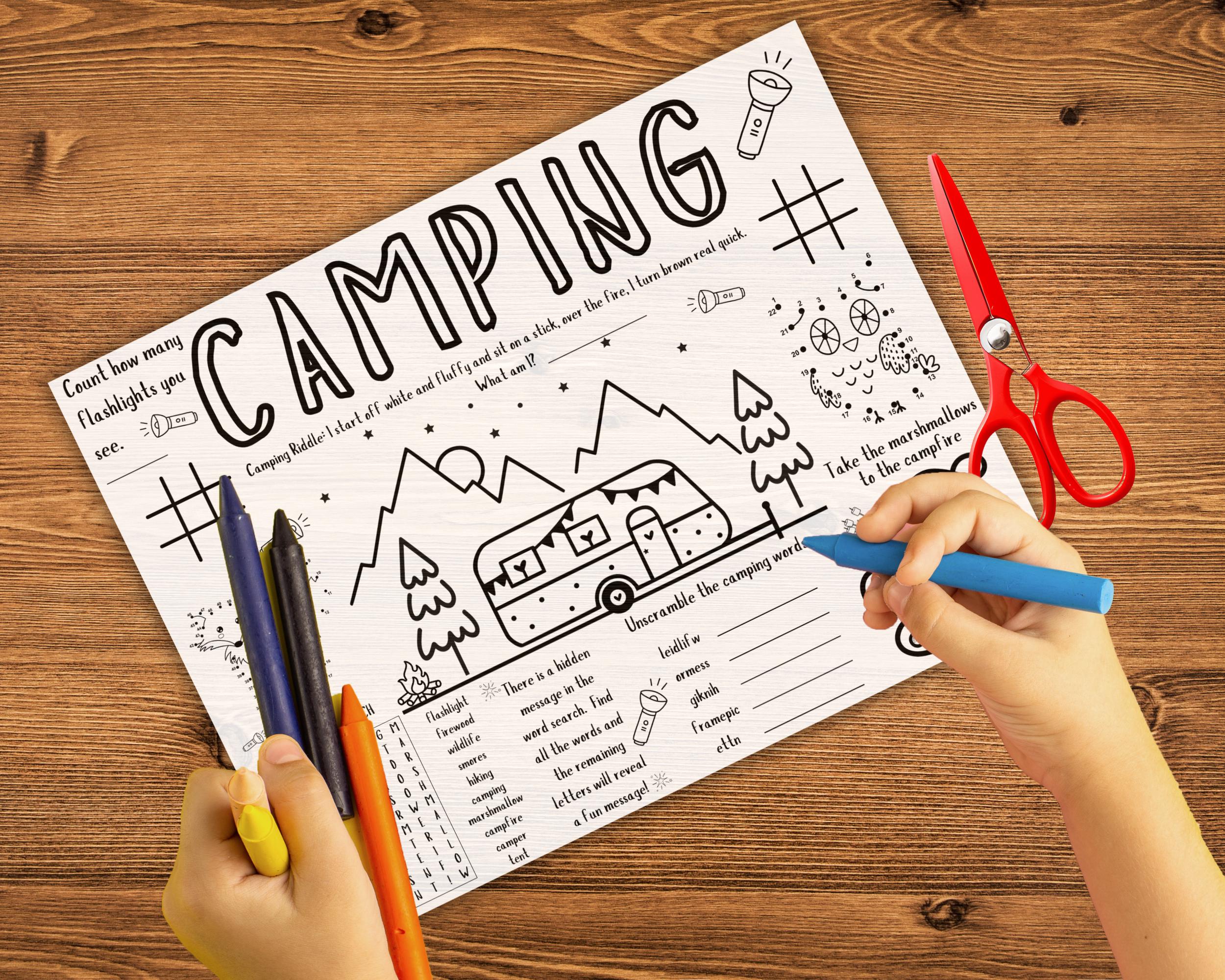 Kids Camping Activity Mat Fishing Coloring for Camping Party Coloring ...