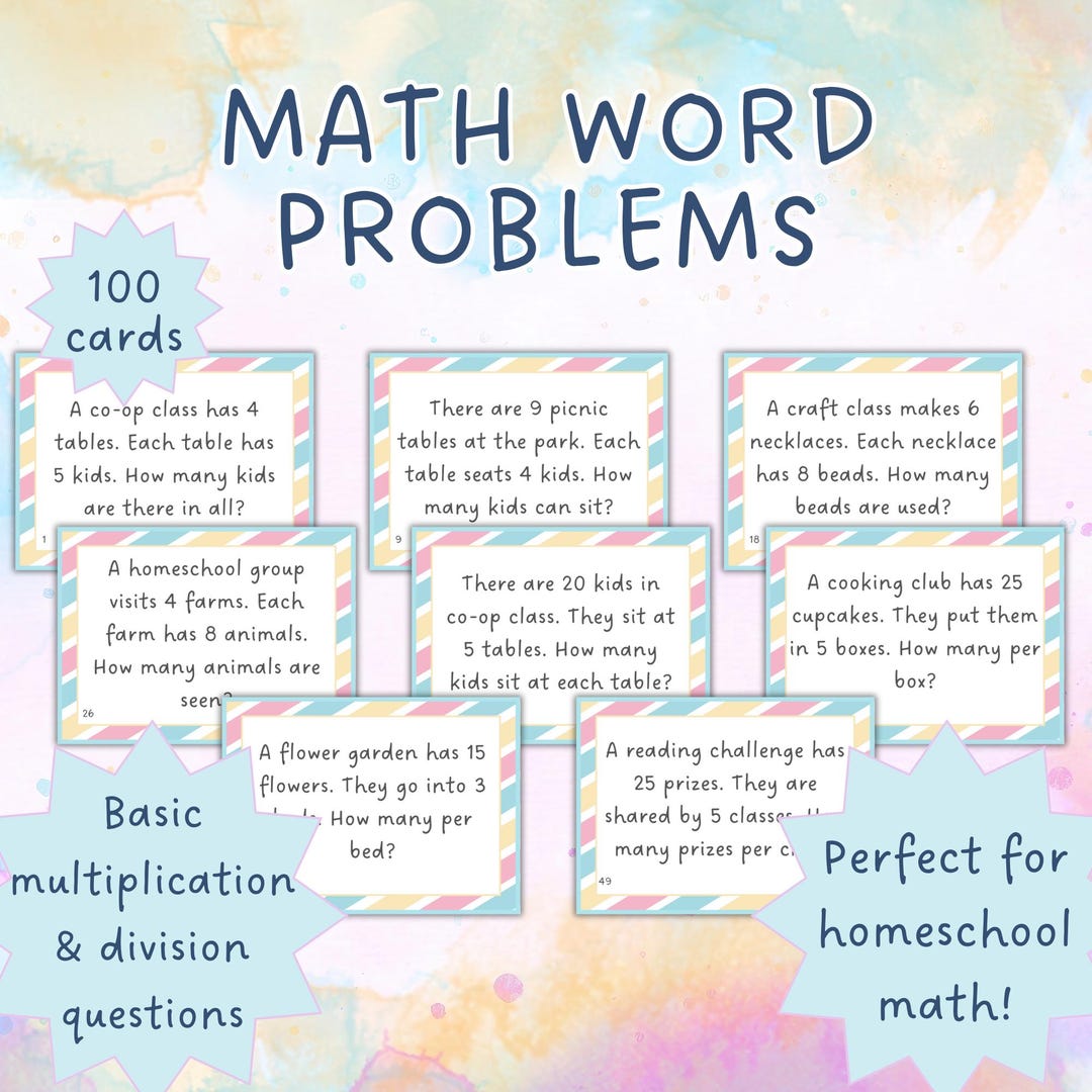 Homeschool Math Printable Resource Basic Multiplication Division Word ...