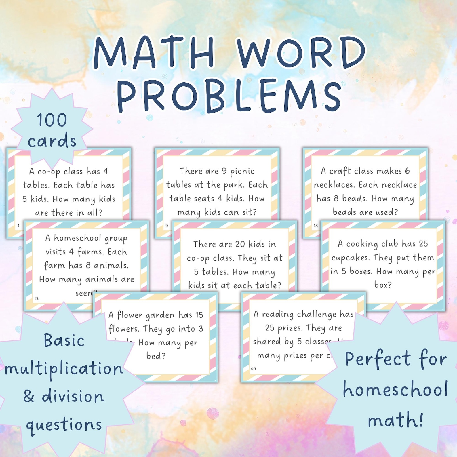 Homeschool Math Printable Resource Basic Multiplication Division Word ...