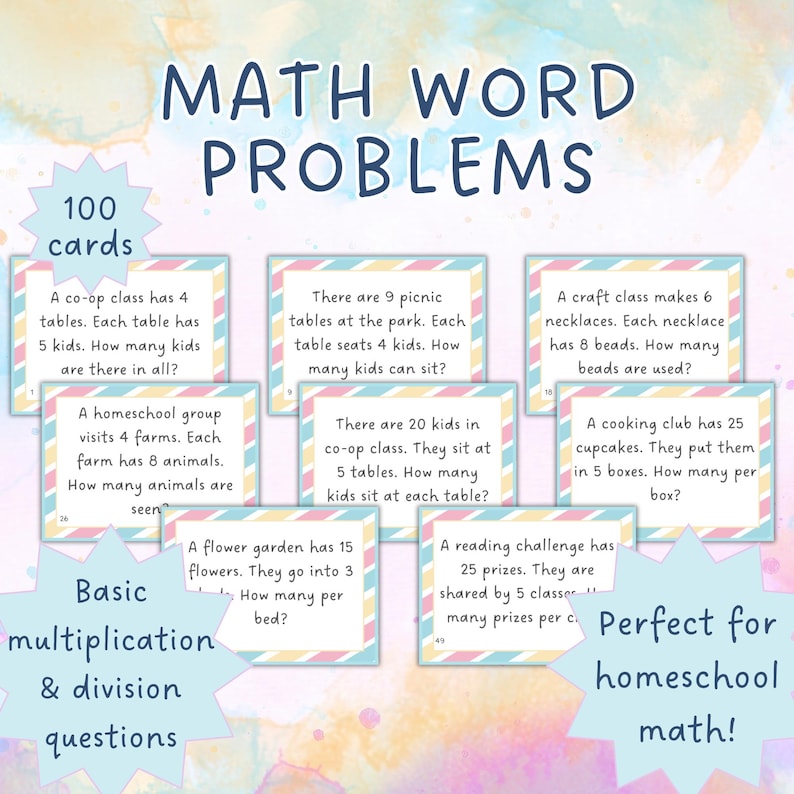 Homeschool Math Printable Resource Basic Multiplication Division Word ...