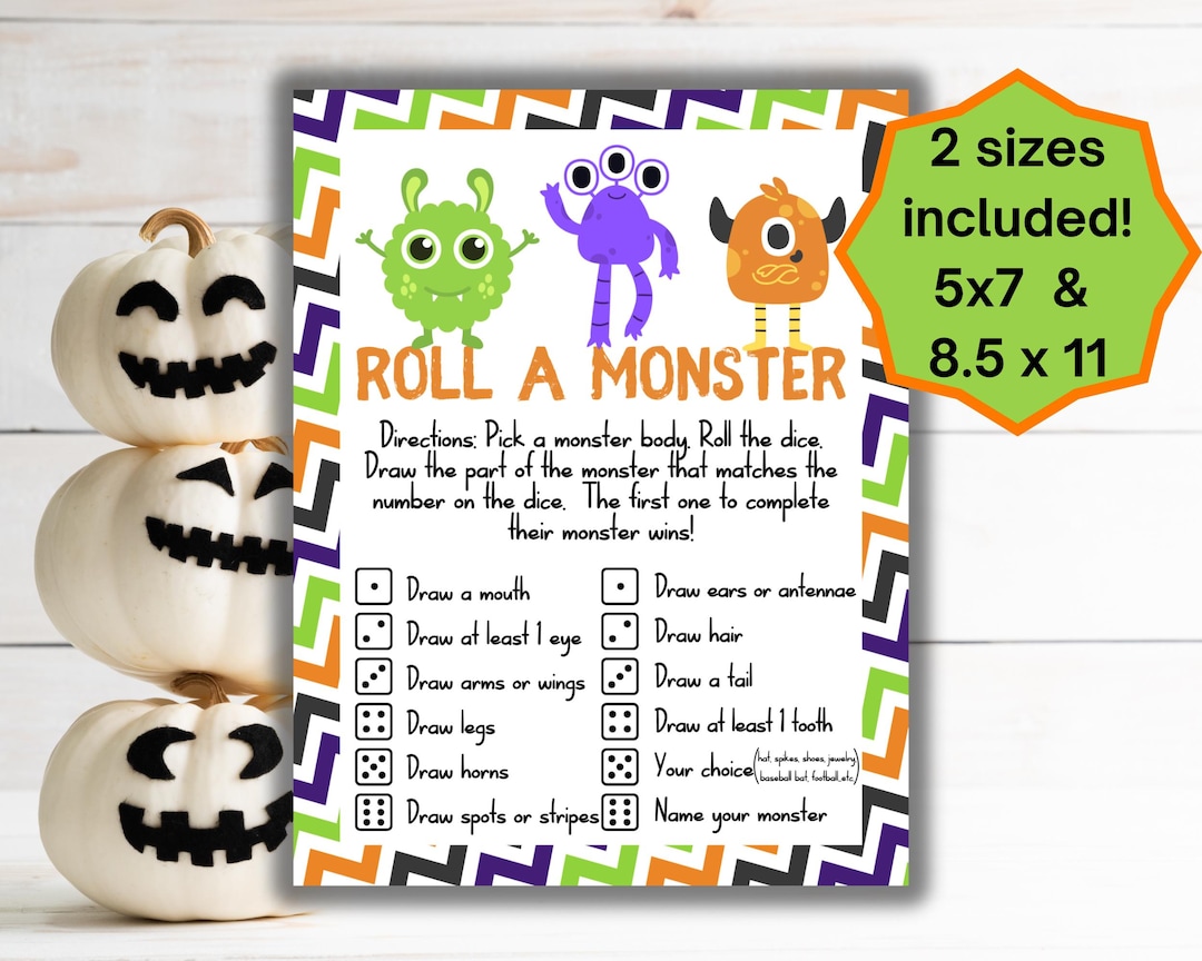 Roll A Monster Dice Game, Printable Kids Halloween Game, Halloween ...