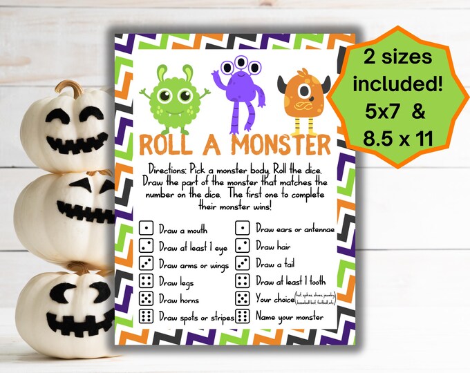Roll A Monster Game | Printable Halloween Game | Halloween Activity for ...