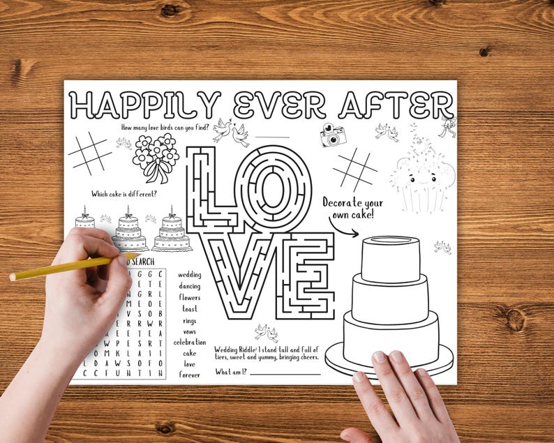 Wedding Activity Mat Wedding Coloring Mat Kids Reception Game Wedding ...