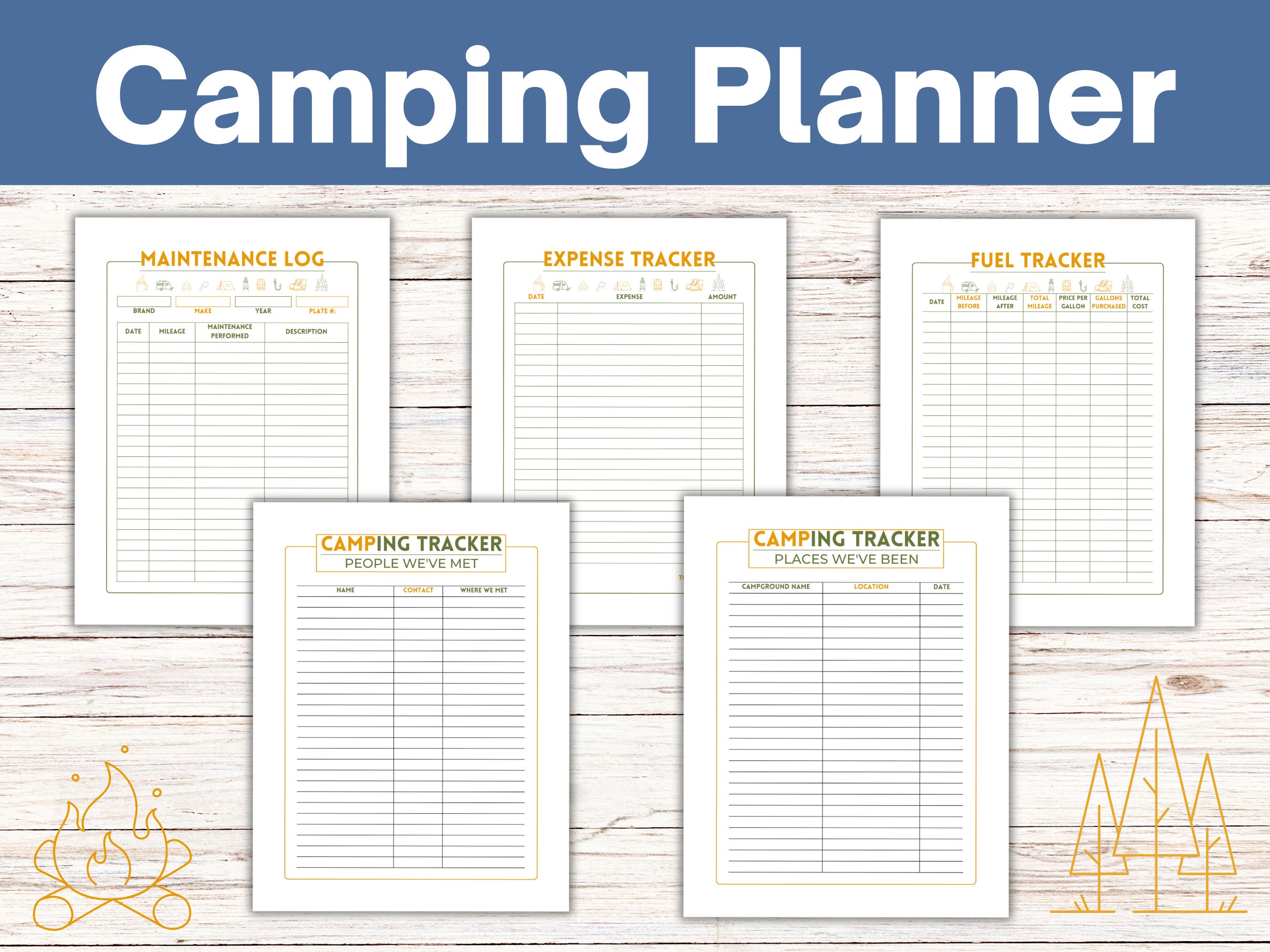 Camping Planner, RV Planner, RV Printable Camping Itinerary, Campsite ...