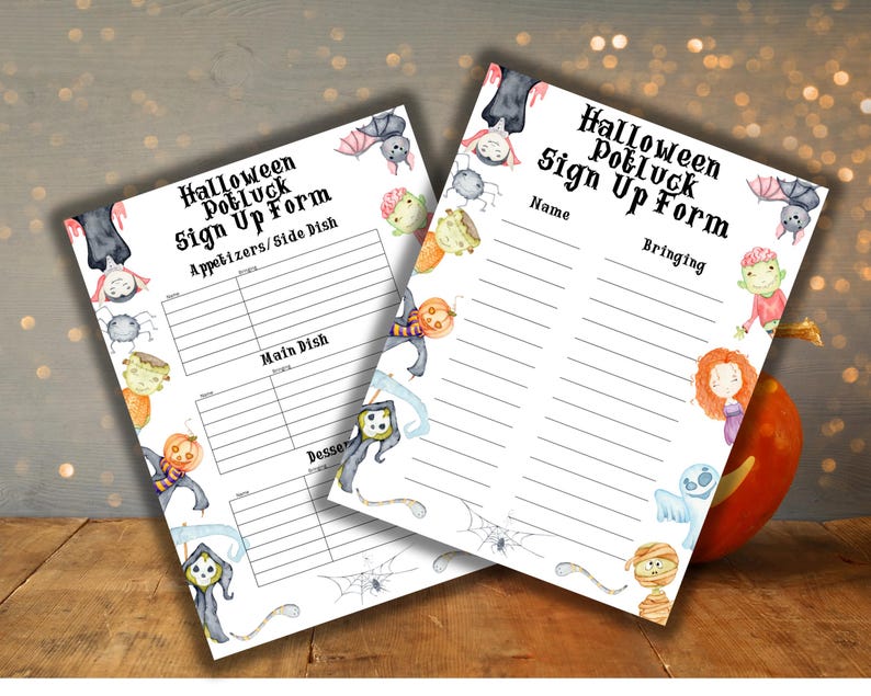 Halloween Potluck Sign up Sheet, Halloween Party Potluck Form ...