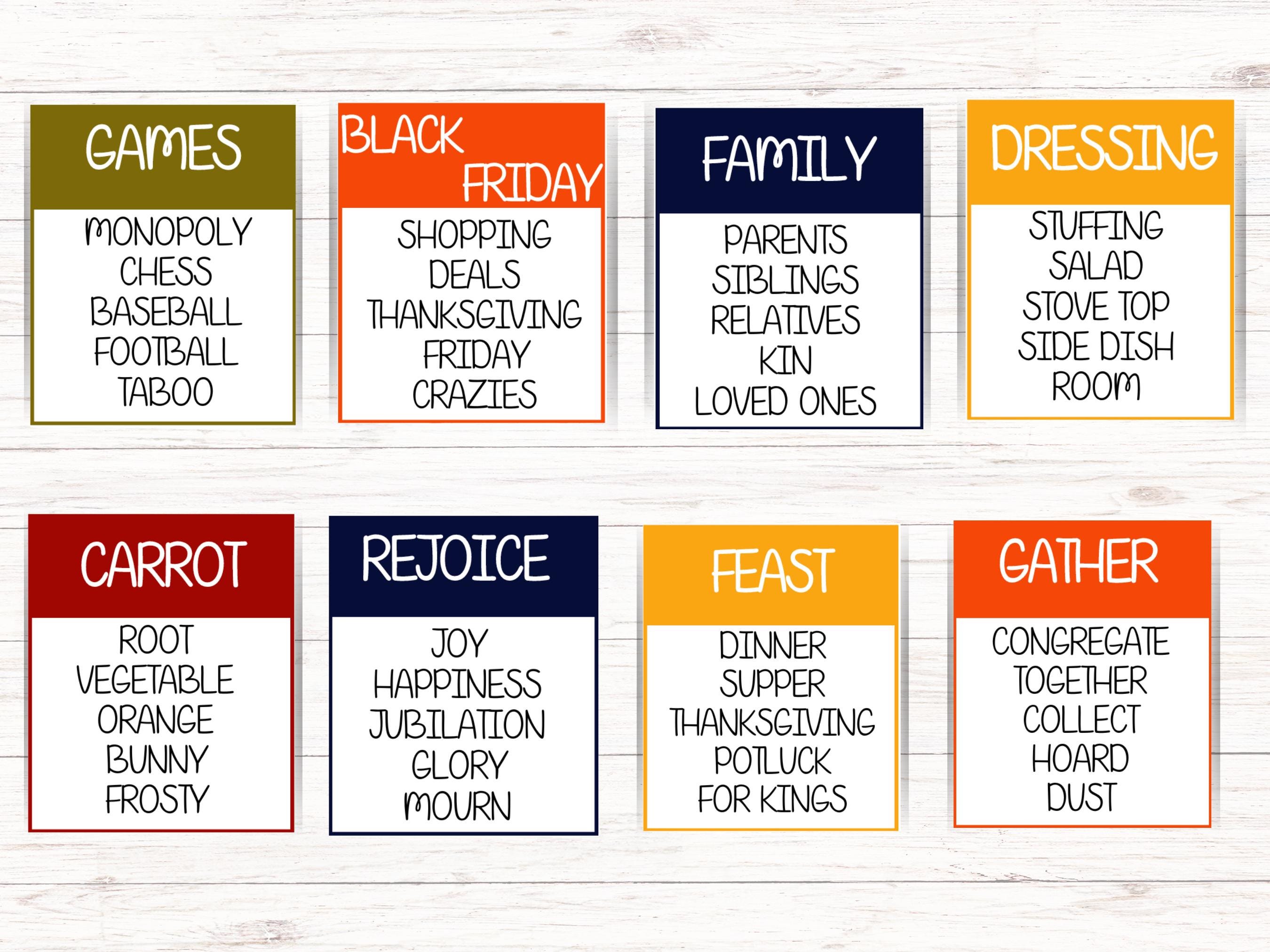 Thanksgiving Taboo Family Game, Thanksgiving Game Cards, Family ...