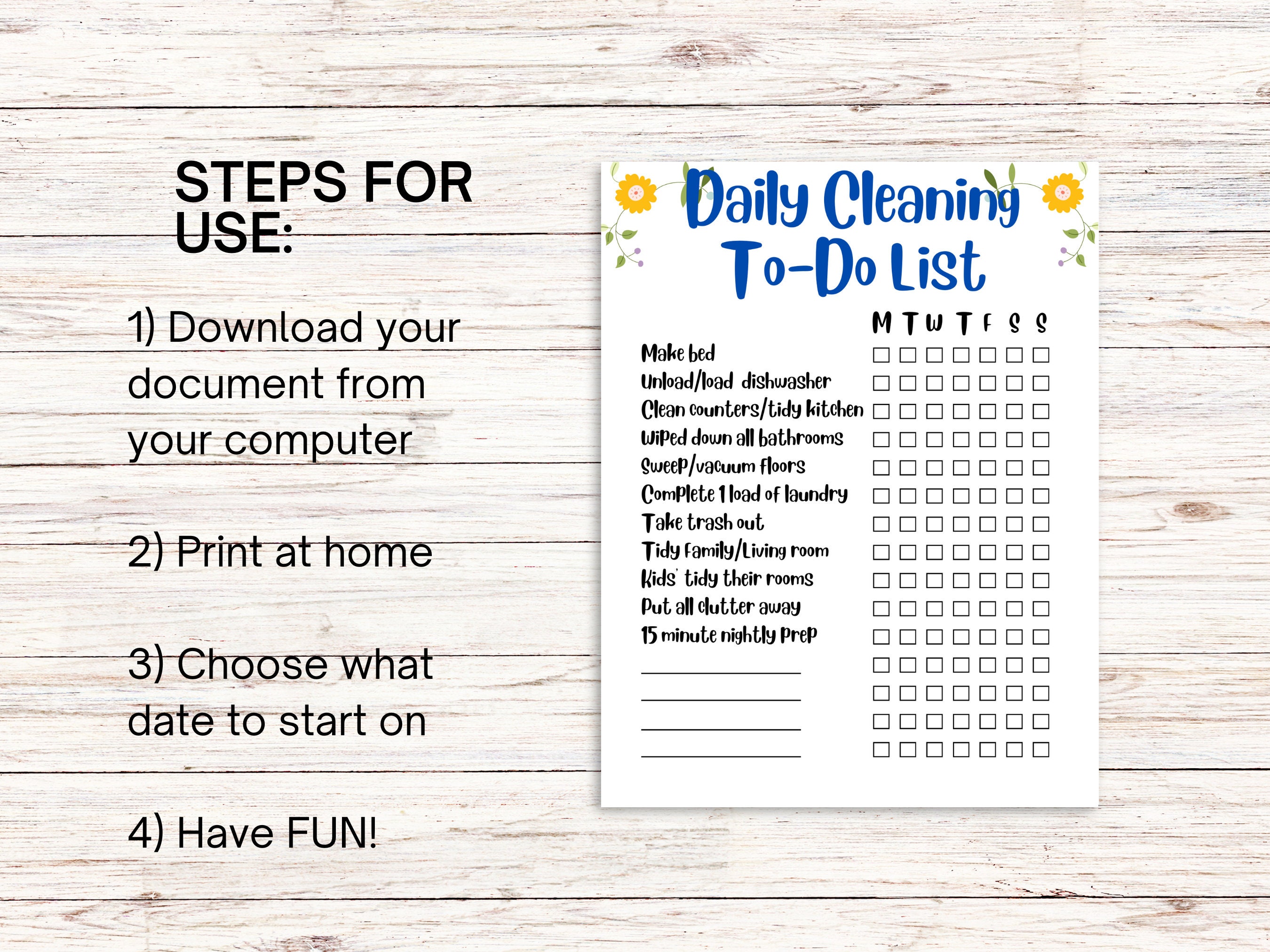 Printable Daily Cleaning Checklist, Weekly Cleaning, Monthly Cleaning ...
