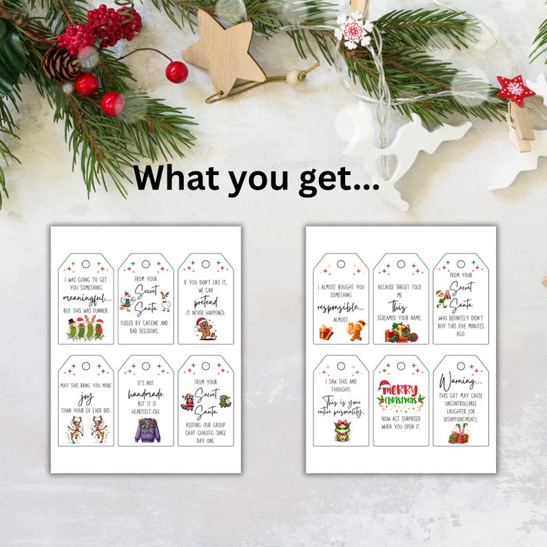 Secret Santa Gift Tags White Elephant Tags Secret Elf Friendsmas ...