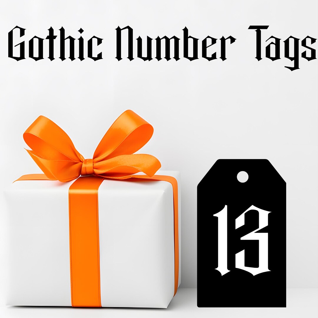 Gothic Number Tags, Halloween Tags, Black Gift Tags, White Number Tags ...