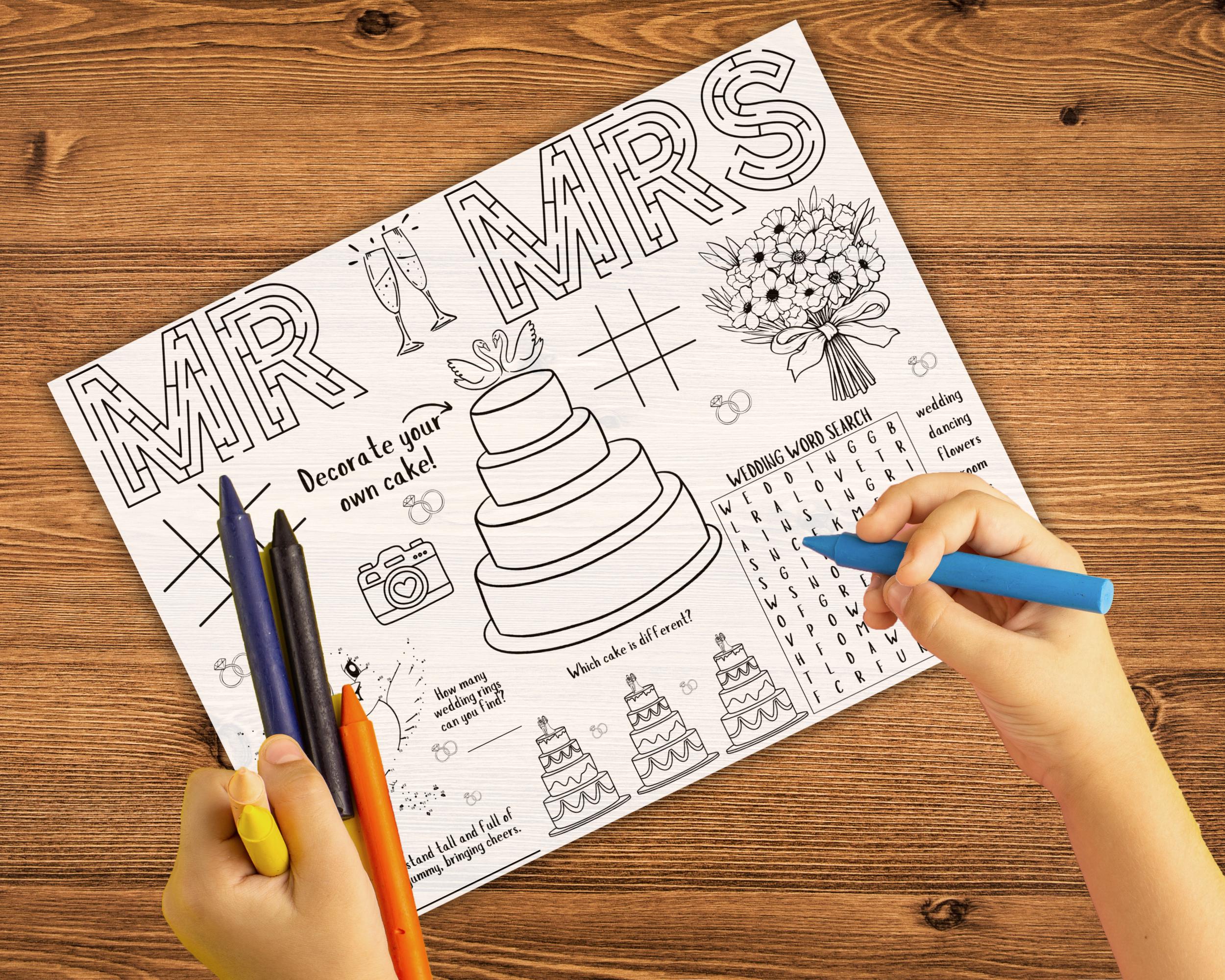 Wedding Activity Mat Wedding Coloring Mat Kids Reception Game Wedding ...