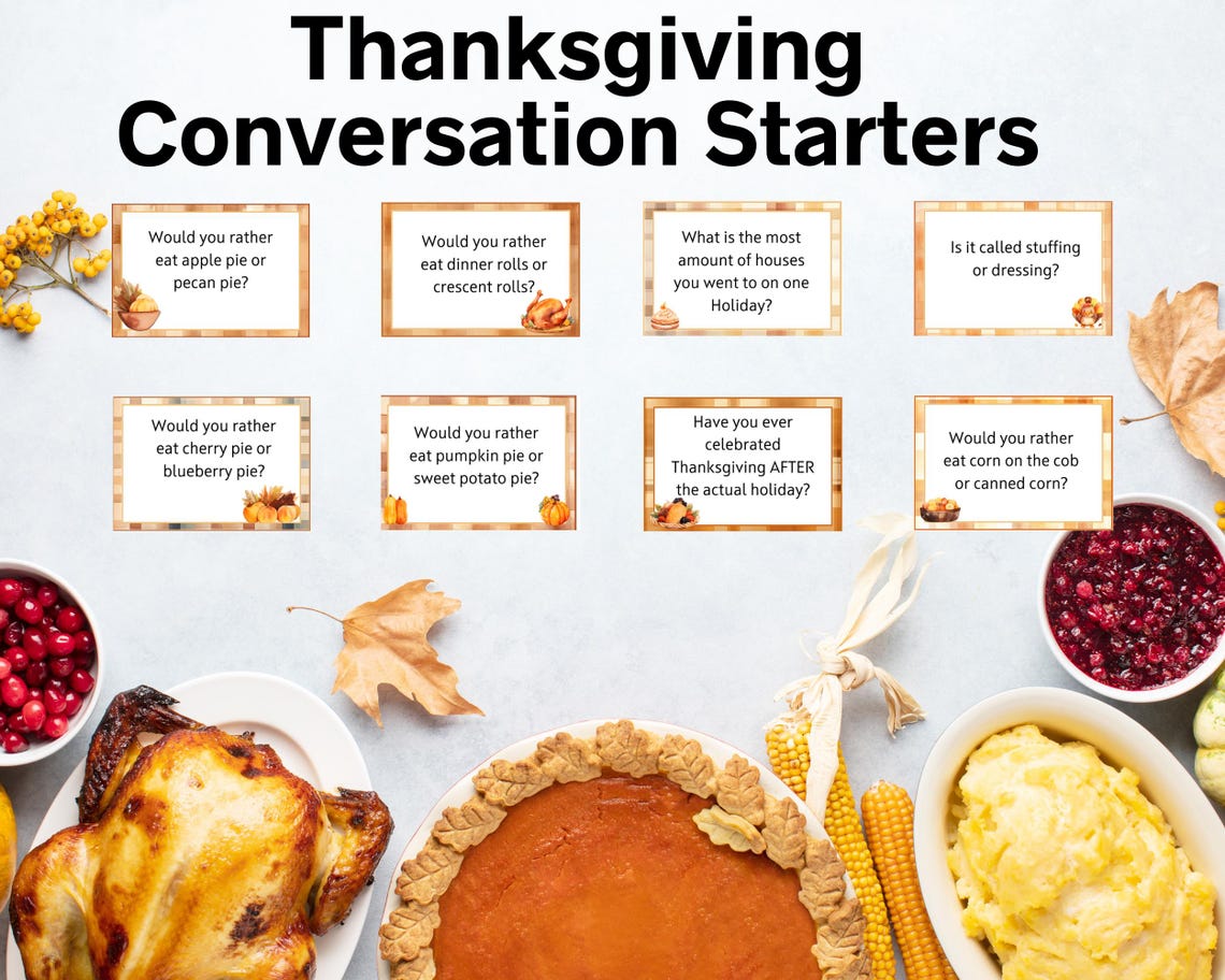 Thanksgiving Conversation Starter Cards, Thanksgiving Dinner Icebreaker ...