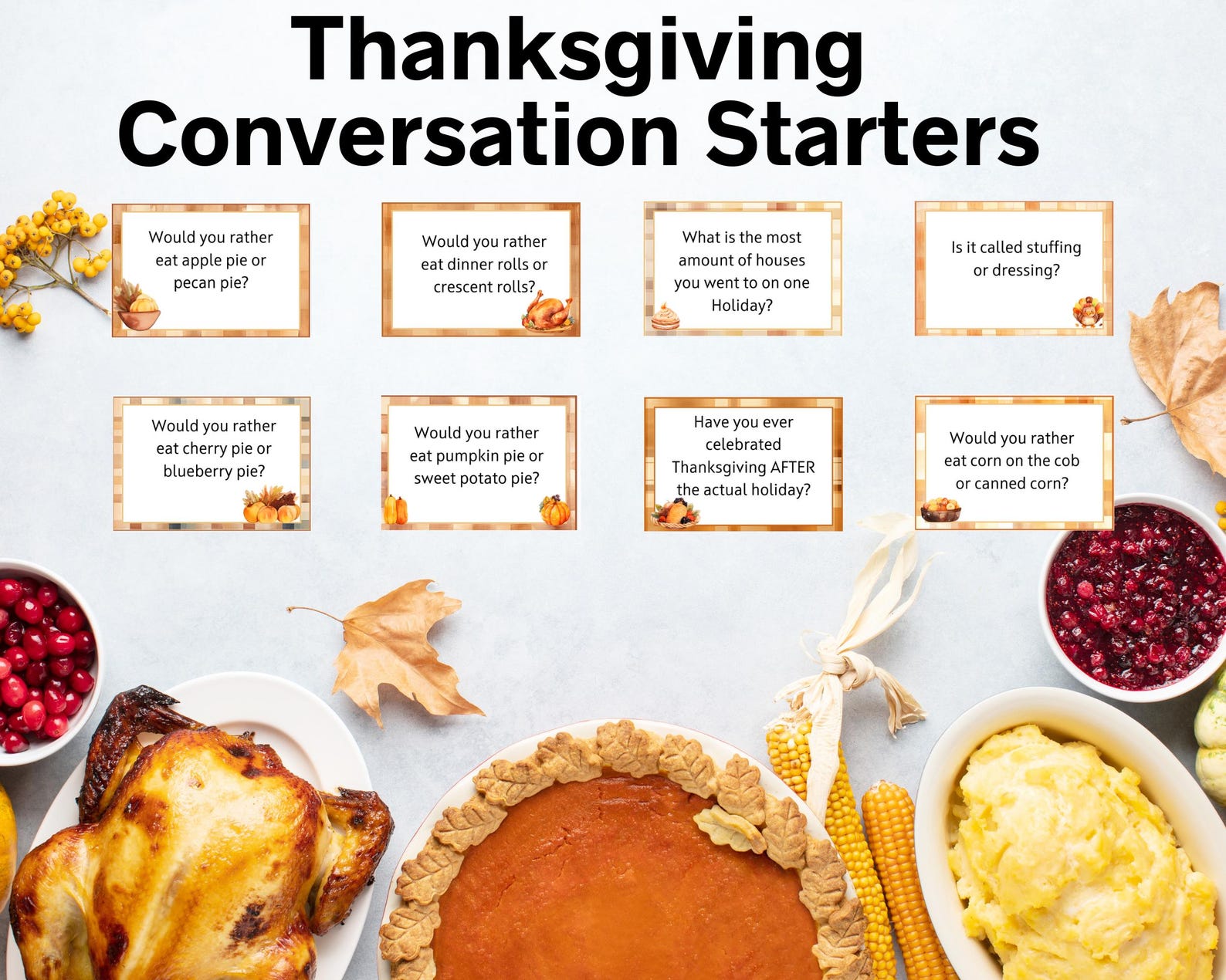 Thanksgiving Conversation Starter Cards, Thanksgiving Dinner Icebreaker ...