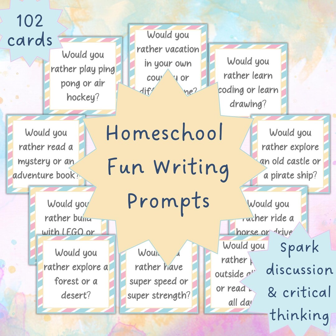 Homeschool Writing Prompt Cards Critical Thinking Writing Activity ...