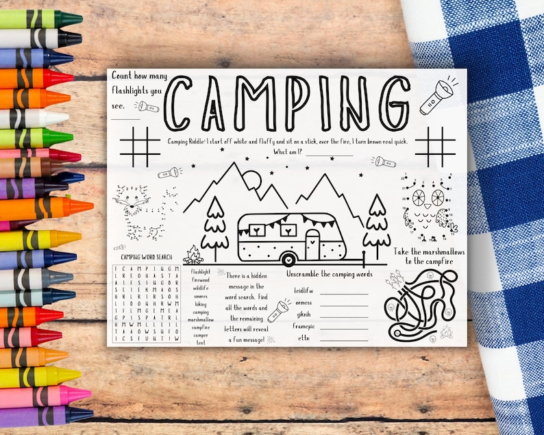 Kids Camping Activity Mat Fishing Coloring for Camping Party Coloring ...