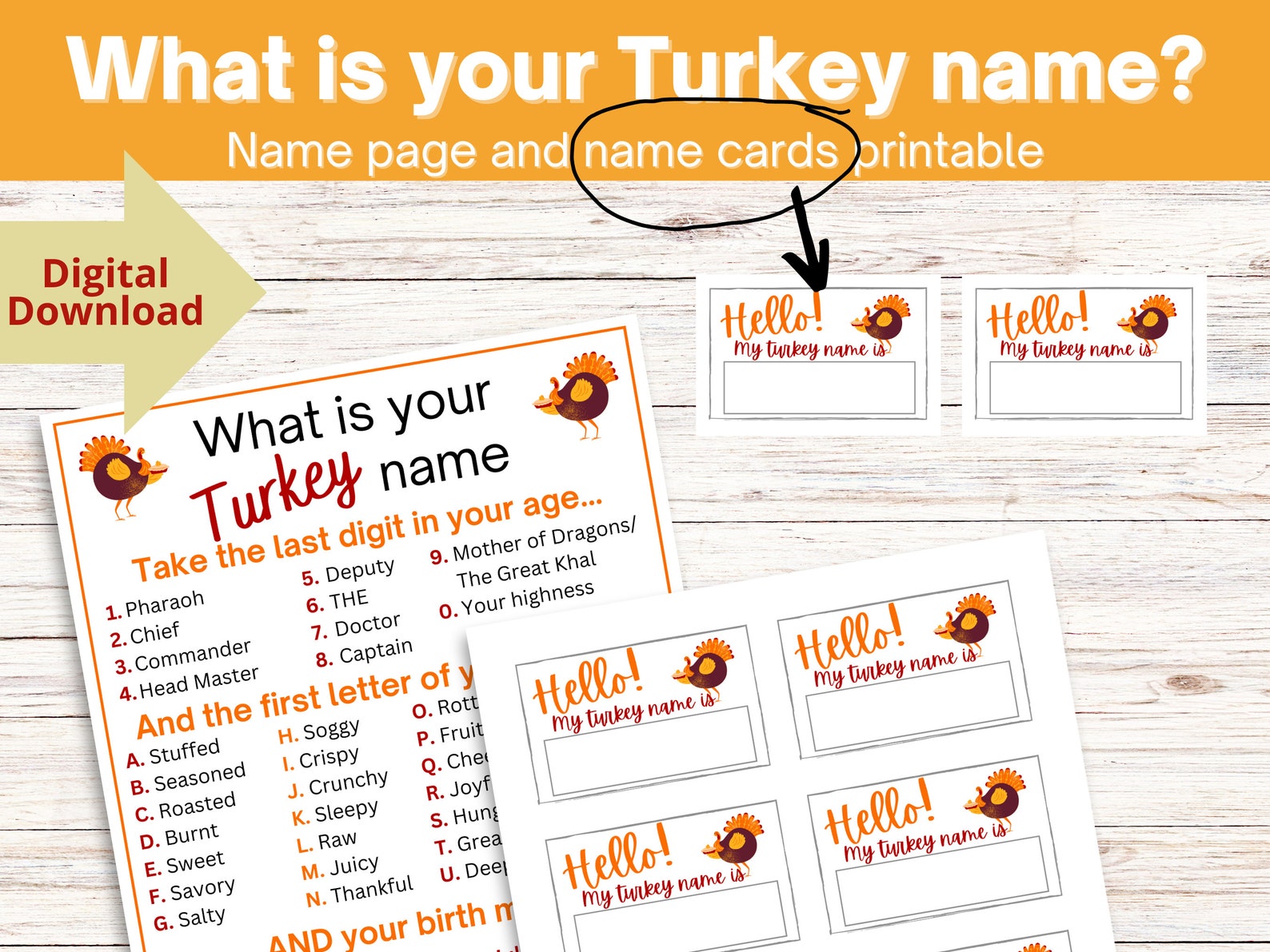 What's Your Turkey Name, Turkey Name Tags, Thanksgiving Game ...