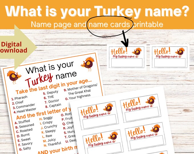 What's Your Turkey Name Game, Thanksgiving Game Printable, Thanksgiving ...