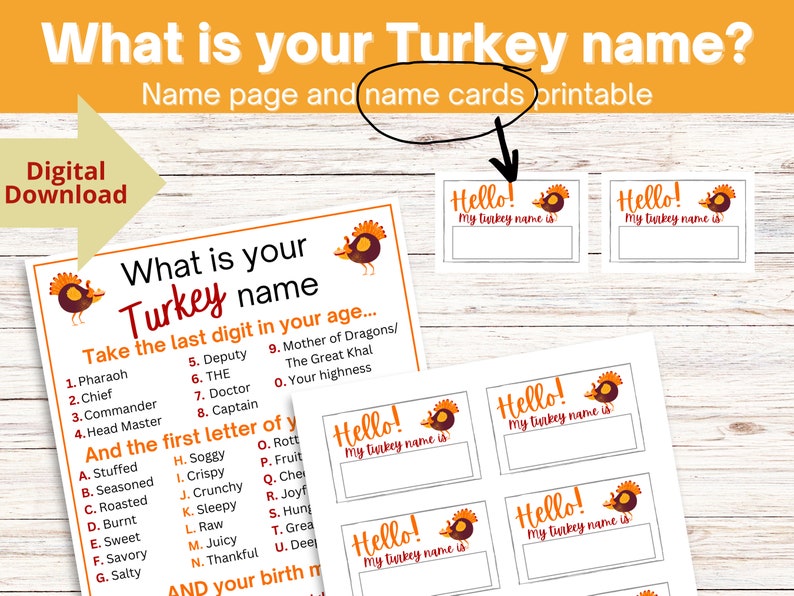 What's Your Turkey Name, Turkey Name Tags, Thanksgiving Game ...