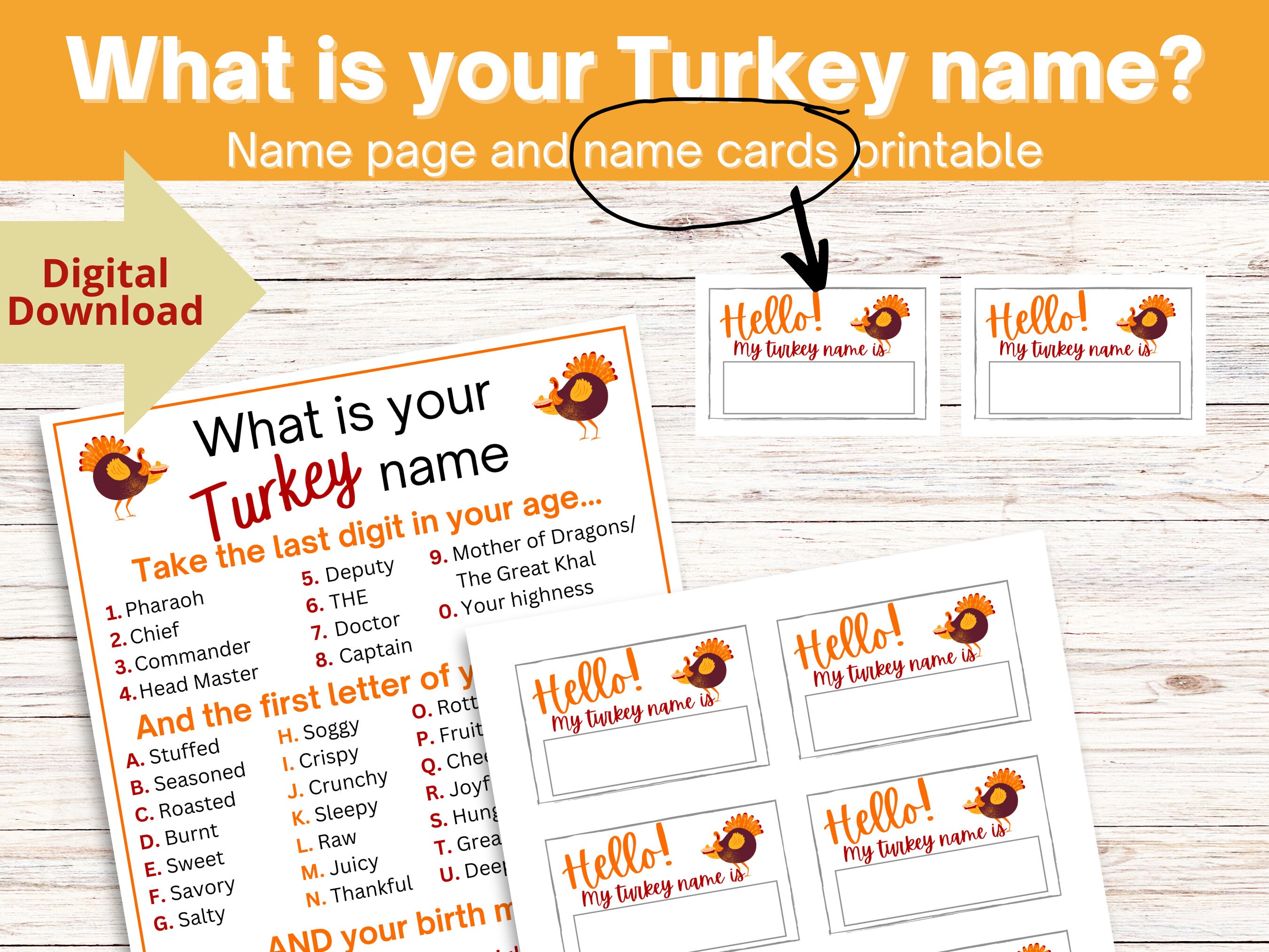 What's Your Turkey Name, Turkey Name Tags, Thanksgiving Game ...