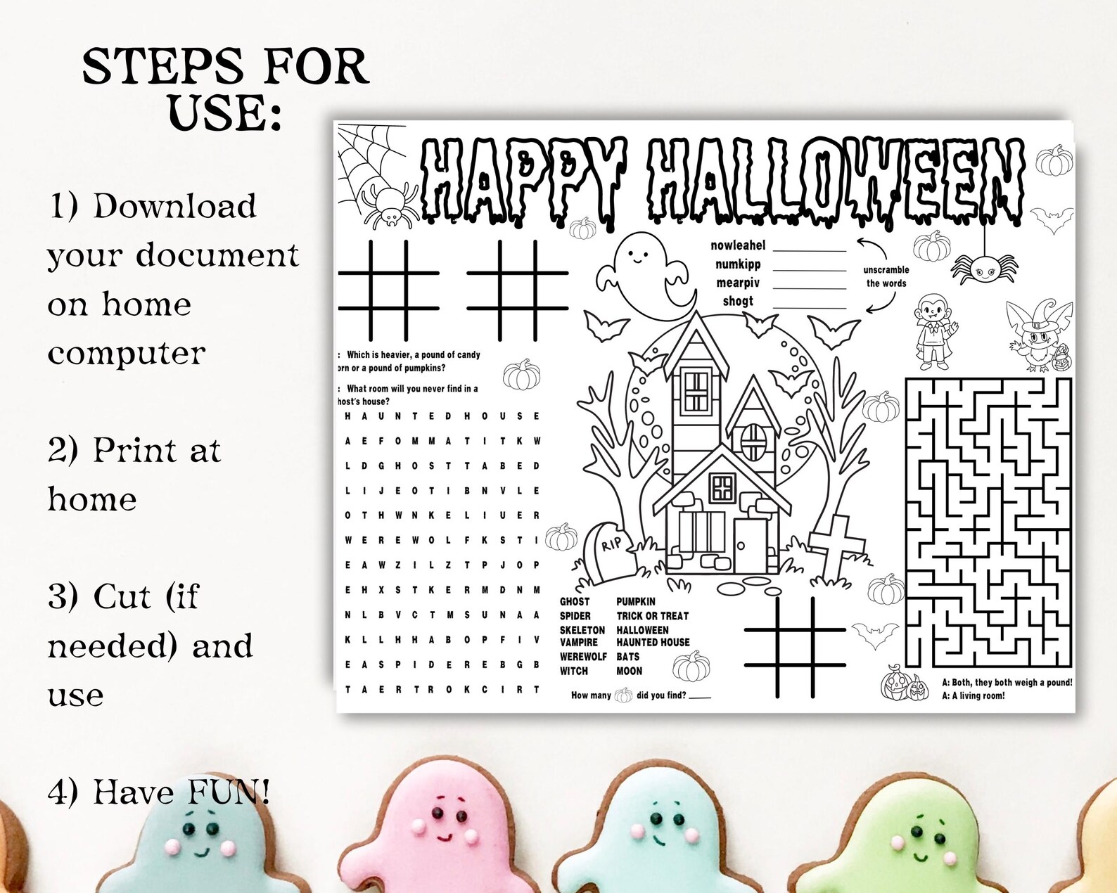Halloween Placemat, Halloween Coloring Activity Placemat, Halloween ...