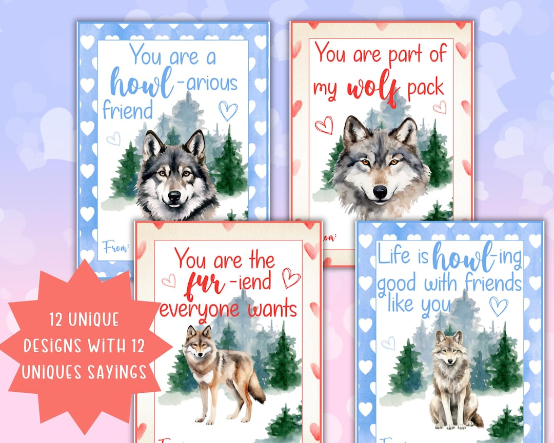 Wolf Valentine Cards for Boy and Girl Outdoor Valentine Forest Animals ...