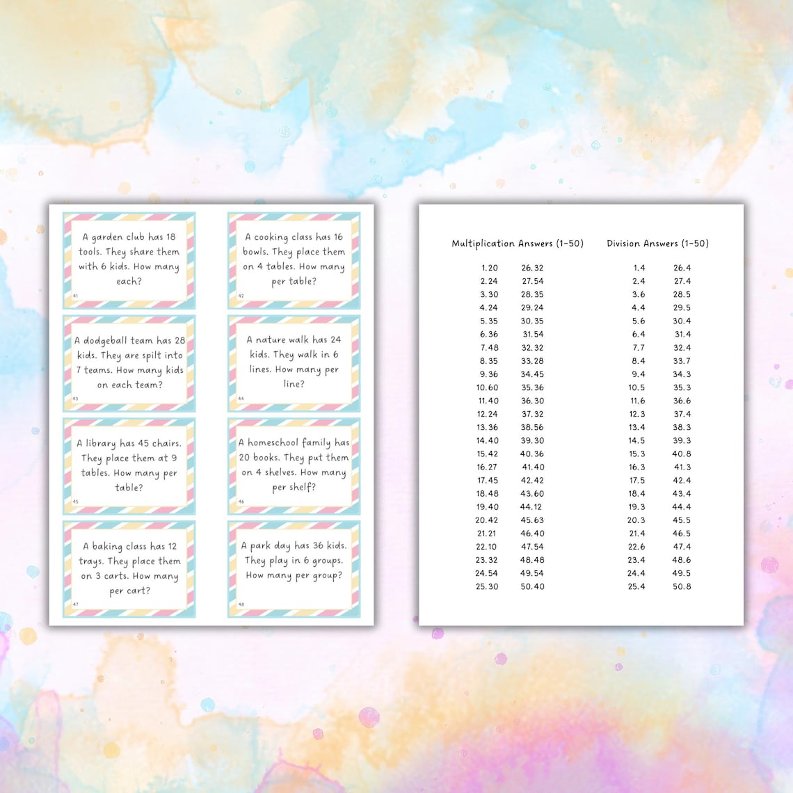 Homeschool Math Printable Resource Basic Multiplication Division Word ...
