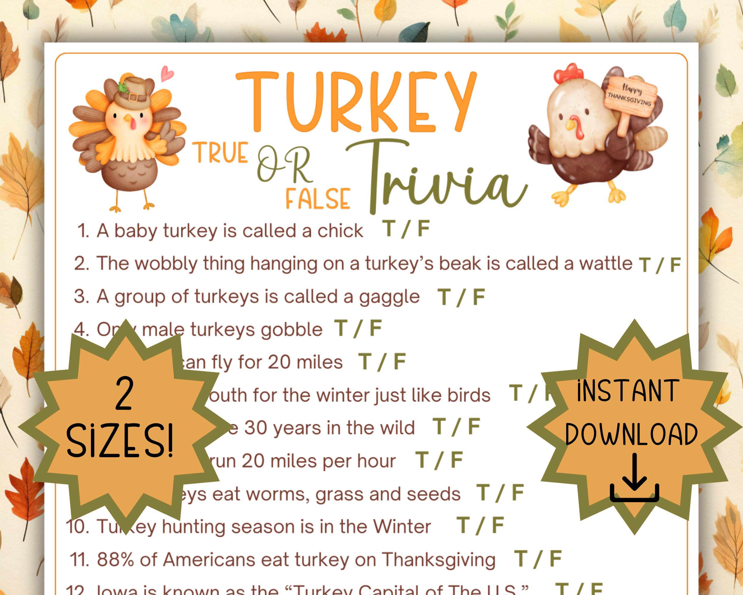 Turkey Trivia, Thanksgiving Trivia Game, Classroom Games, Turkey Quiz ...