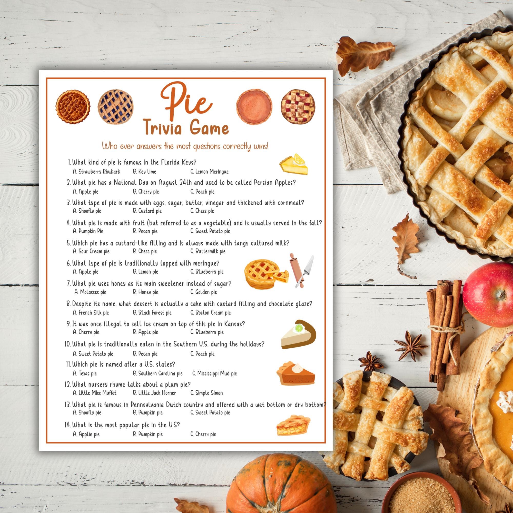 Pie Trivia Game Fall Autumn Trivia Game Thanksgiving Friendsgiving ...
