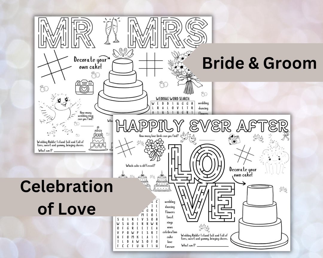 Wedding Activity Mat Wedding Coloring Mat Kids Reception Game Wedding ...