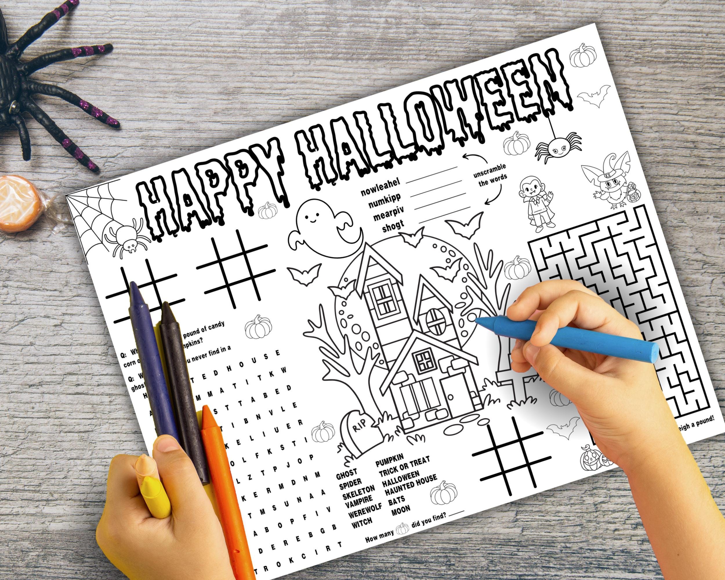 Halloween Placemat, Halloween Coloring Activity Placemat, Halloween ...