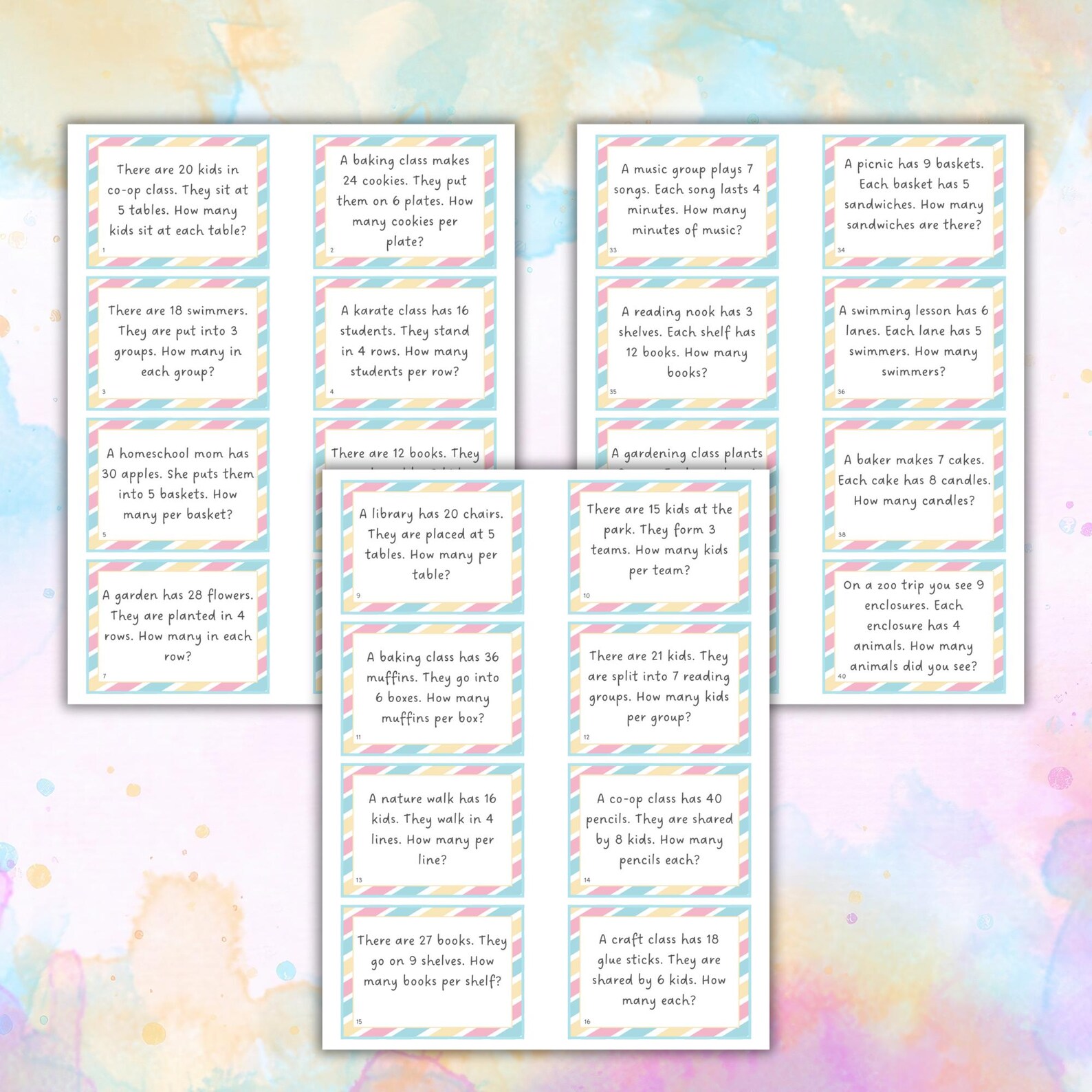 Homeschool Math Printable Resource Basic Multiplication Division Word ...