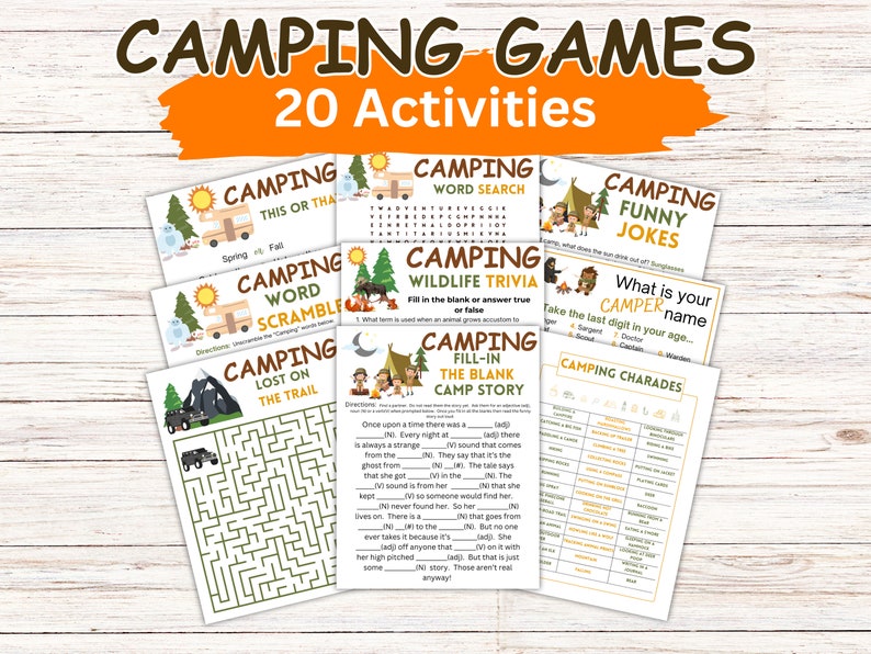Camping Bundle, Camp Games, Camping Themed Party Games, Campfire Games ...