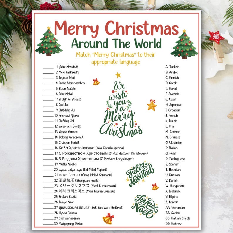 Christmas Family Game Merry Christmas Different Languages Around the ...