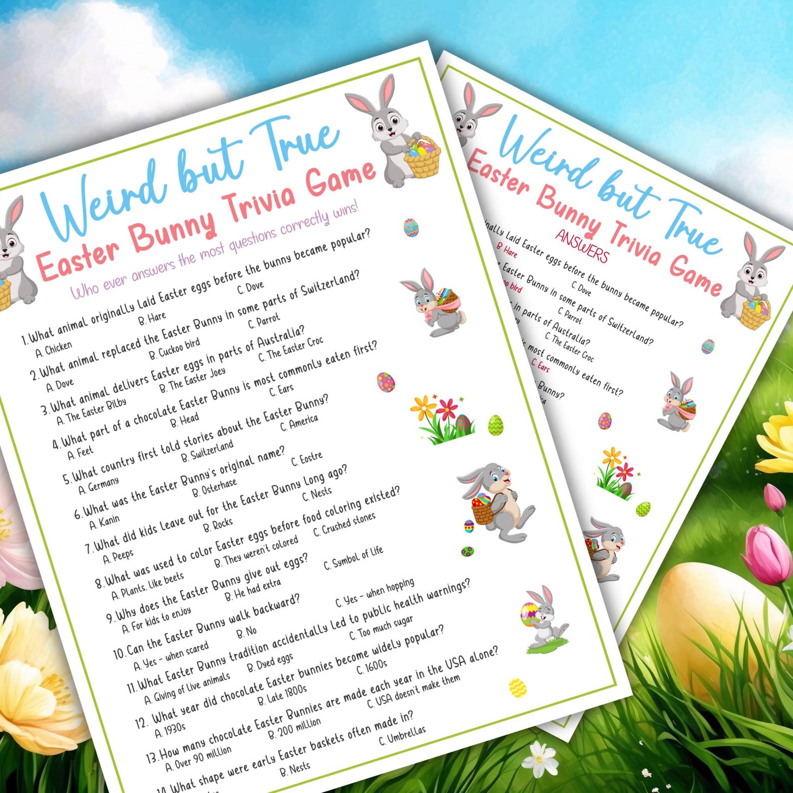 Fun Facts Easter Bunny Trivia Printable Quiz Easter Bunny Fun Trivia ...