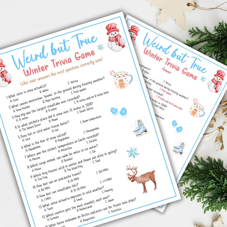 Fun Facts Winter Trivia Game Holiday Party Game Kids Winter Class Party ...