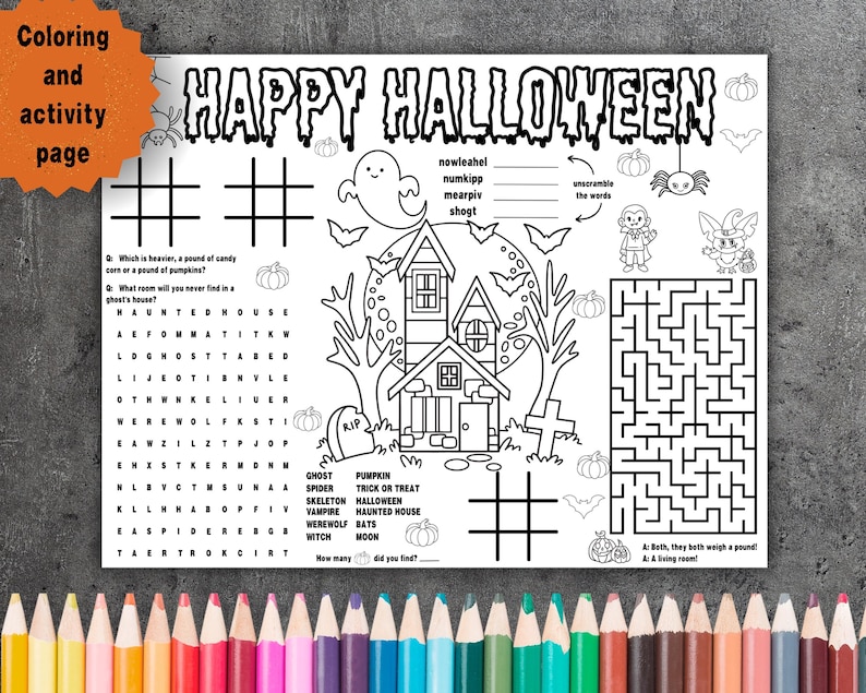 Halloween Placemat, Halloween Coloring Activity Placemat, Halloween ...