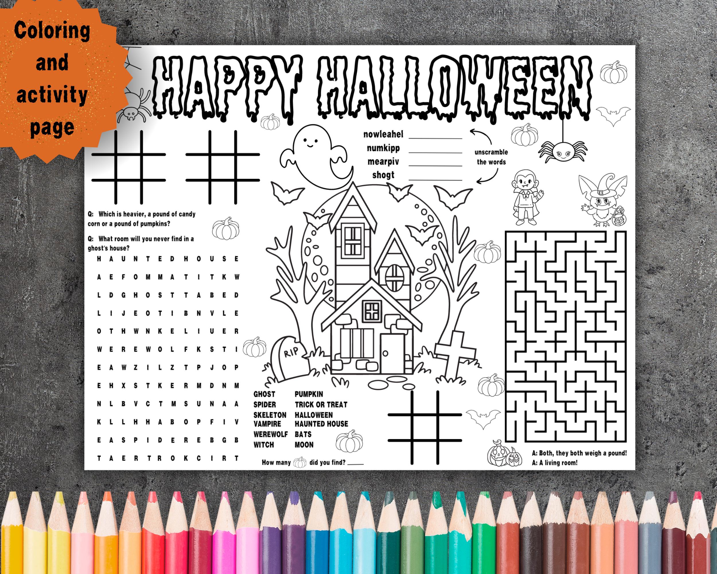 Halloween Placemat, Halloween Coloring Activity Placemat, Halloween ...