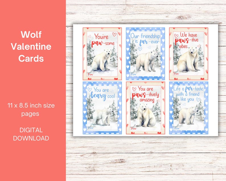 Polar Bear Valentine Cards for Boy and Girl Outdoor Valentine Artic ...