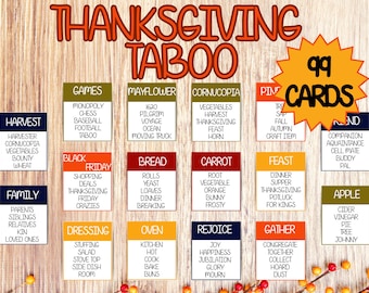 Thanksgiving Taboo Family Game, Thanksgiving Game Cards, Family ...