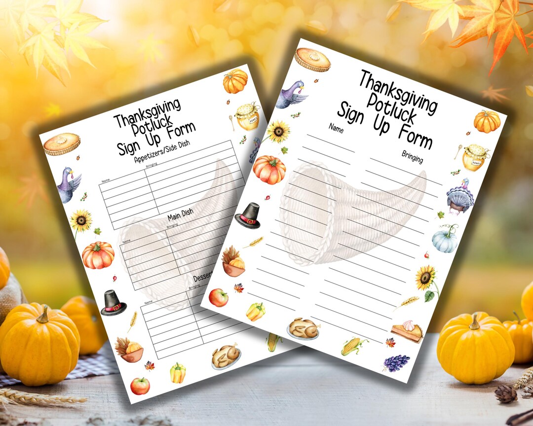 Thanksgiving Potluck Form, Thanksgiving Food Sign up Sheet ...
