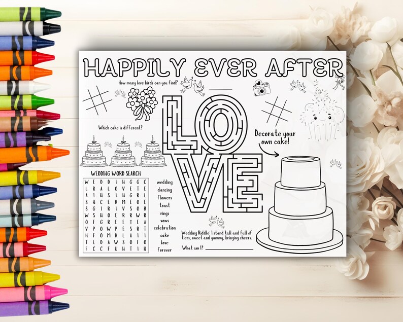 Wedding Activity Mat Wedding Coloring Mat Kids Reception Game Wedding ...