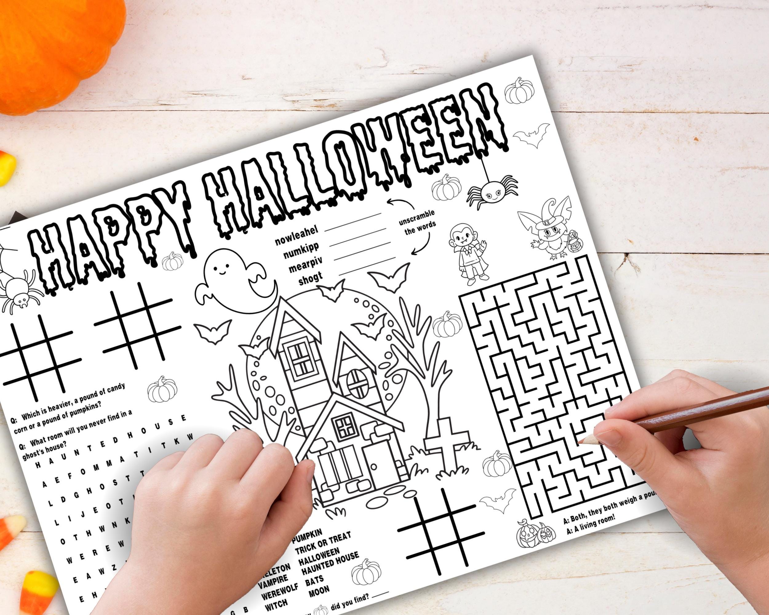 Halloween Placemat, Halloween Coloring Activity Placemat, Halloween ...