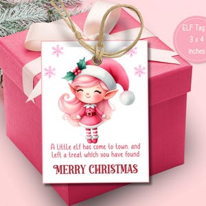 You've Been Elfed, Pink Elf Christmas Gift Tag, Pink Holiday Gift Tag ...