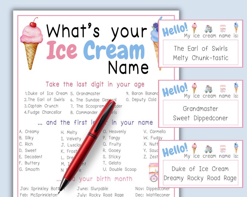 Ice Cream Name Game Birthday Party Whats Your Name Social Kid Summer ...