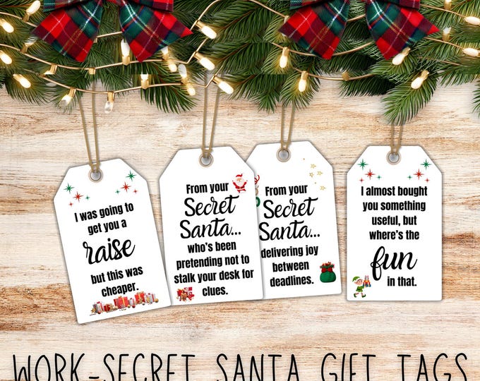 Work Secret Santa Gift Tags White Elephant Tags Coworking Friends ...